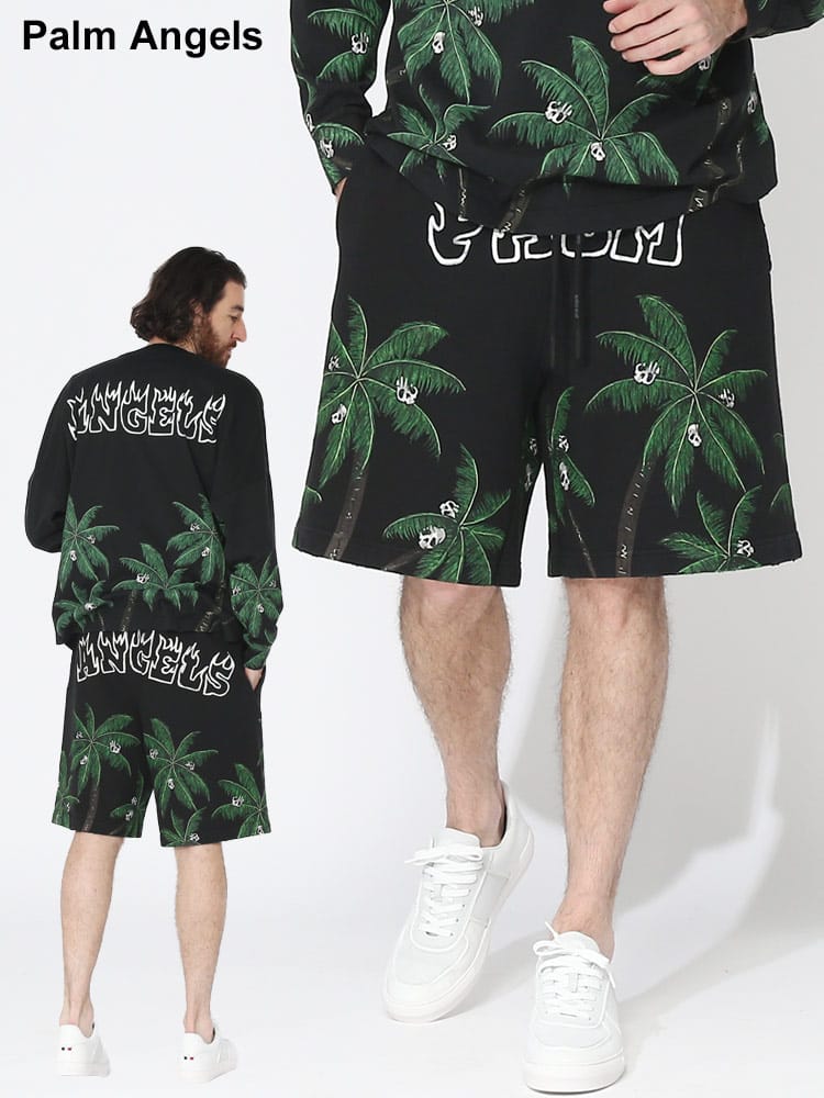 Palm Angels (パームエンジェルス) 総柄プリント スウェット ショートパンツ PALMS&SKULL PAI S M L 1XL ...